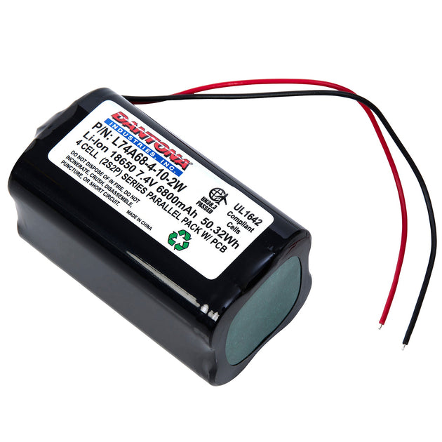 Lithium Ion rechargeable 7.4 volt 6800 mah 2S2P 18650 battery pack ...